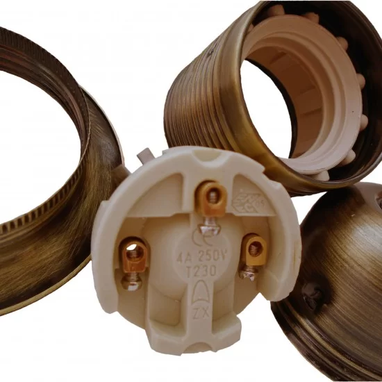 Art Deco Emporium | Lampholder E27 Antique Brass Finish with Shade Ring ...