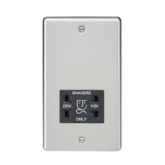 Brushed Chrome 115/230V Dual Voltage Shaver Socket