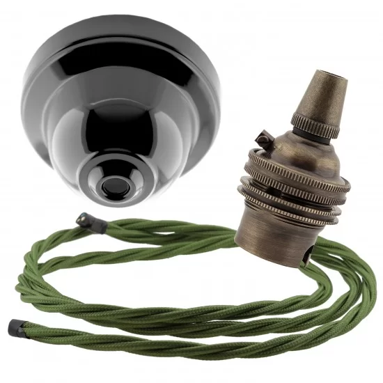 Art Deco Emporium | Black Bakelite Ceiling Pendant Kit with B22 Antique ...