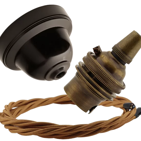 Art Deco Emporium | Brown Bakelite Ceiling Pendant Kit with B22 Antique ...