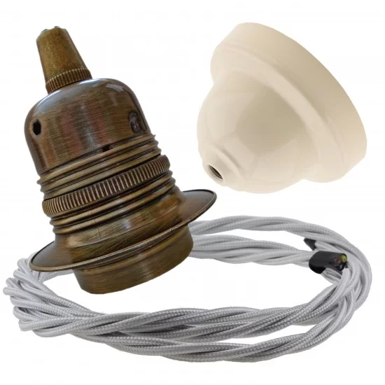 Art Deco Emporium | Pendant Kit with Ivory Bakelite Ceiling cup E27 Antique Brass Lampholder and ...