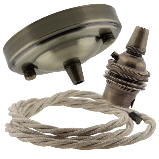 Art Deco Emporium | Large Antique Brass Ceiling Pendant Kit and B22 ...