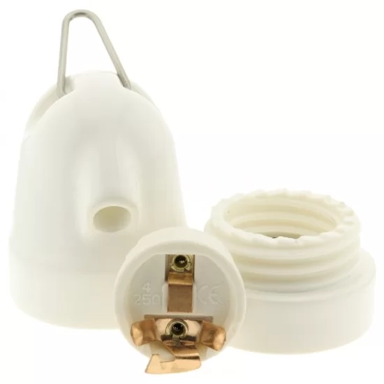 Art Deco Emporium | Glazed Porcelain Festoon E27 Lampholder in White