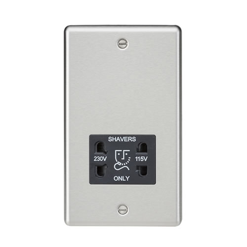 Brushed Chrome 115/230V Dual Voltage Shaver Socket